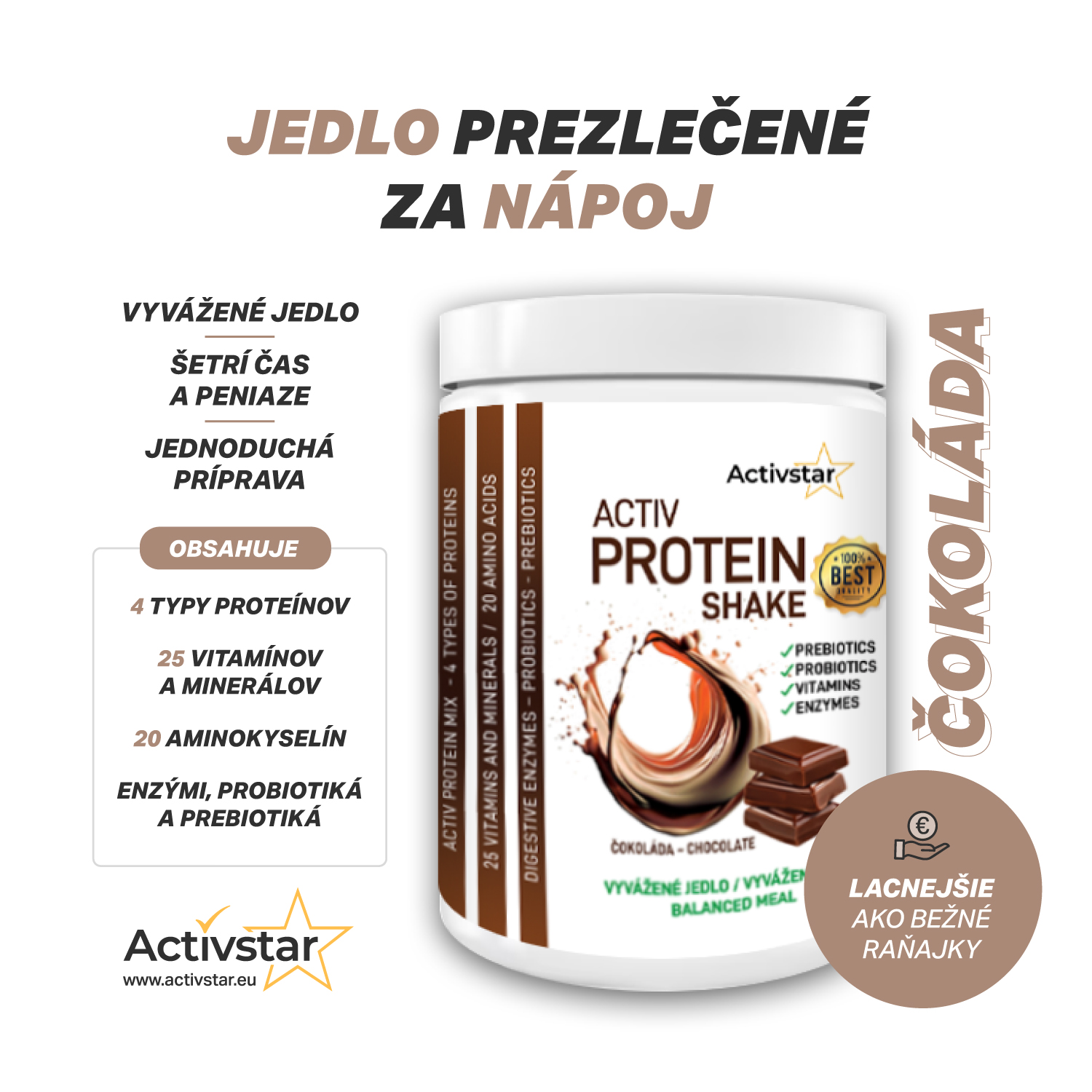 Activstar - Activ Protein shake Čokoláda 480 g | activstar.sk
